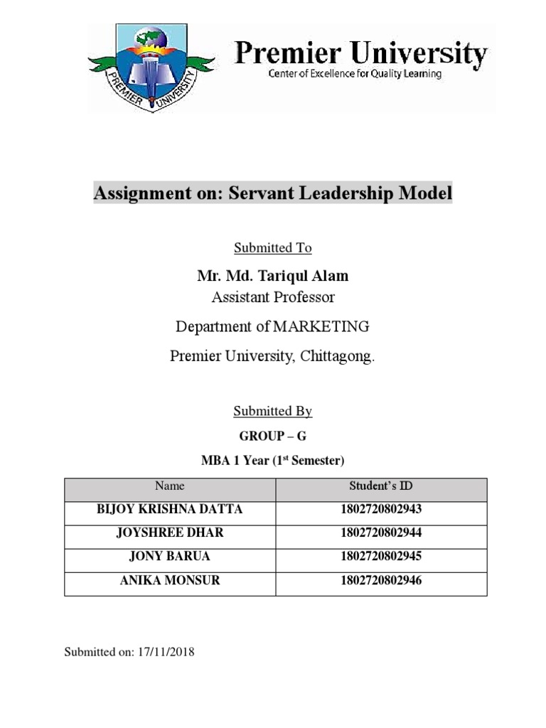 Leadership Assignment | PDF | Servant Leadership | Leadership