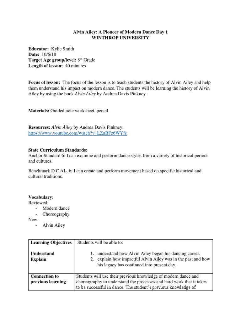 Alvin Ailey Lesson 1 | PDF | Dances | Teaching