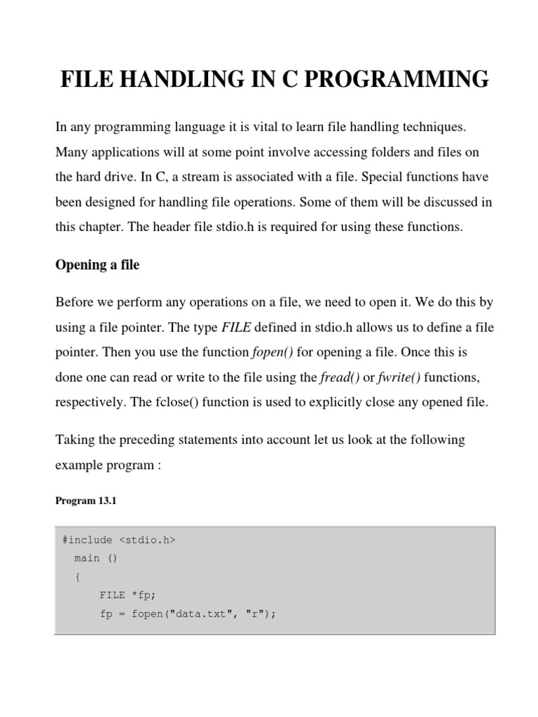 File Handling in C Programming PDF | PDF | Computer File | Pointer (Computer Programming)
