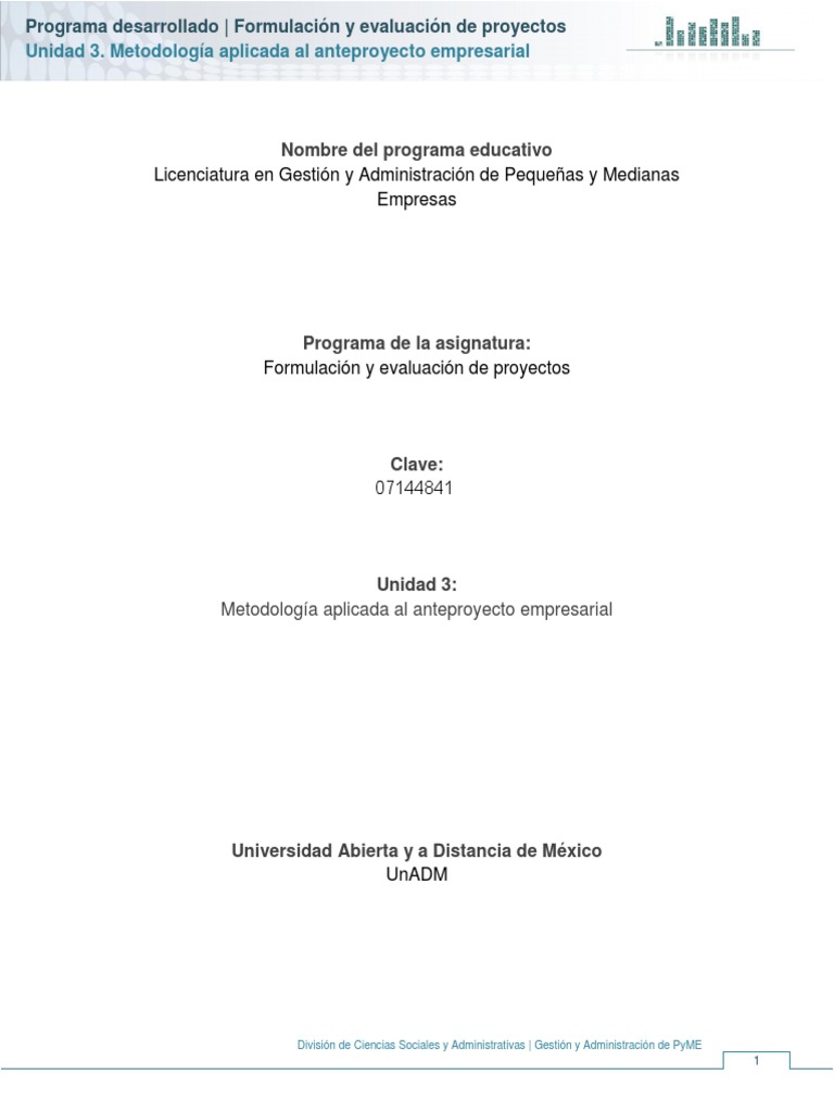 Unidad 3. Metodologia Aplicada Al Anteproyecto Empresarial | PDF ...