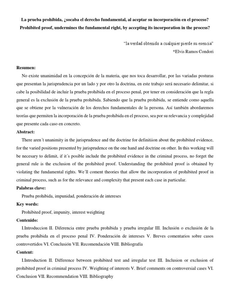 Articulo de La Prueba Prohibida | PDF | Evidencia (ley) | Caso de ley