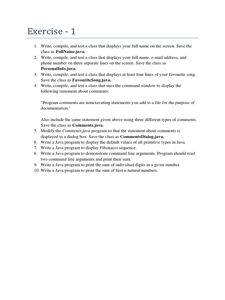 Exercise1 PDF | PDF | Java (Programming Language) | Command Line Interface