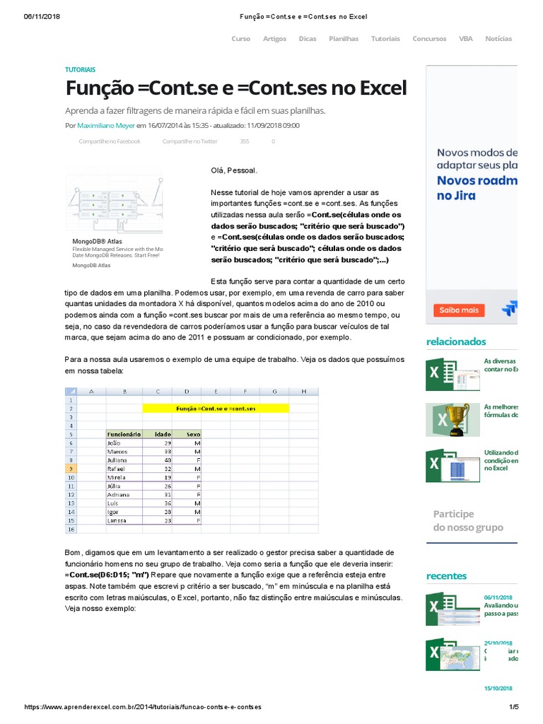 Função Cont - Se e Cont - Ses No Excel | PDF | Microsoft Excel | Planilha