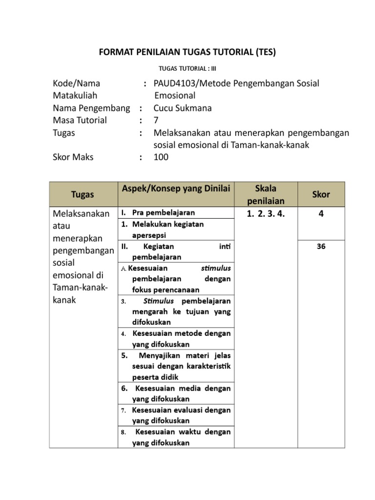 Format Penilaian Tugas Tutorial 3 | PDF