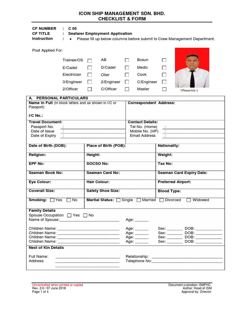 C 05 - Seafarer Employment Application Form ABDUL RAHMAN | PDF