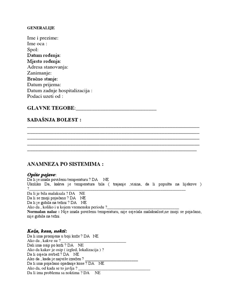 Anamneza Infektologija Urnek | PDF