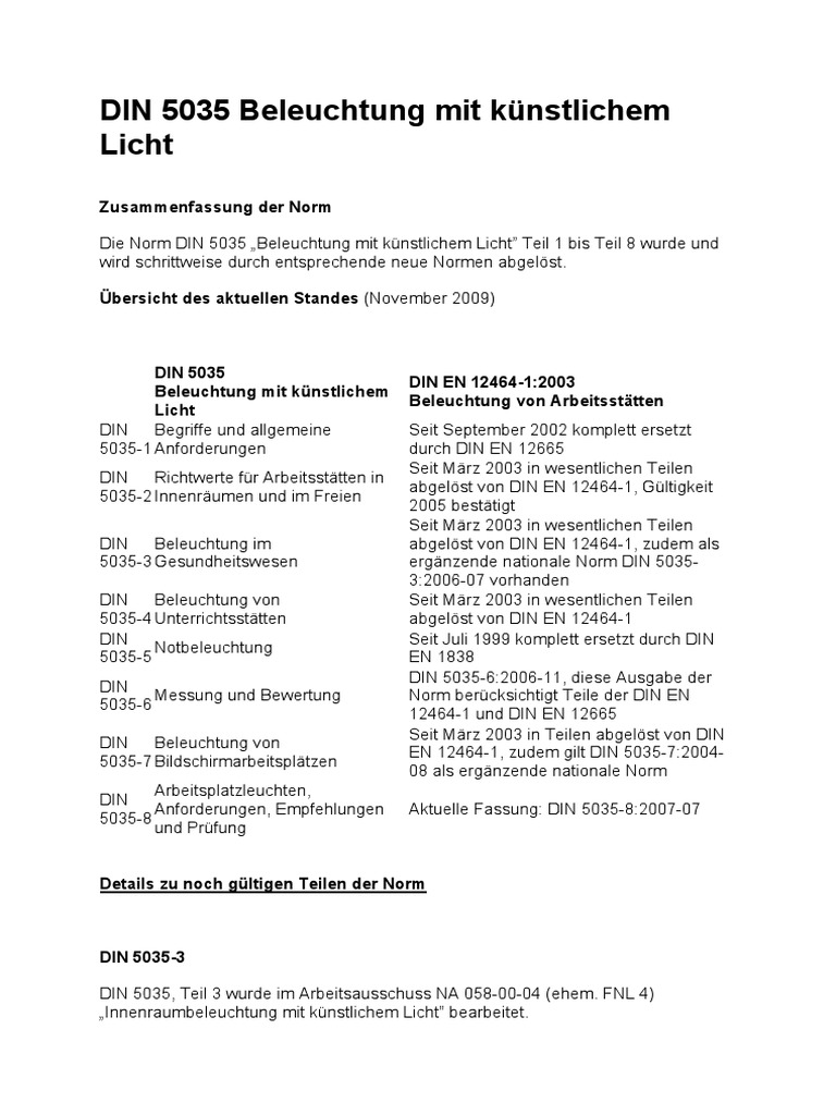 DIN 5035 Beleuchtung Mit Künstlichem Licht | PDF