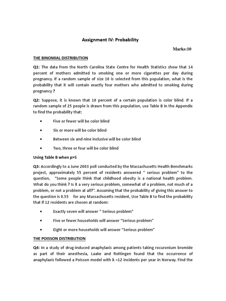 Assignment IV Probability | PDF | Poisson Distribution | Teaching Mathematics