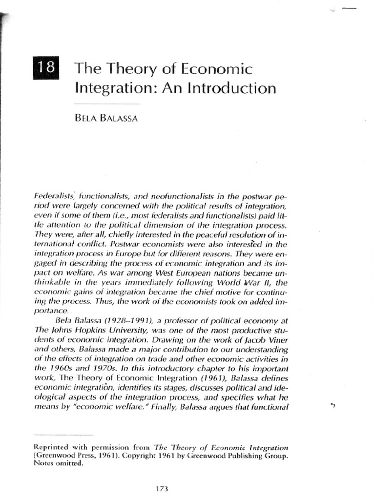 The Theory of Economic Integration. An Introduction (Bela Balassa) PDF ...
