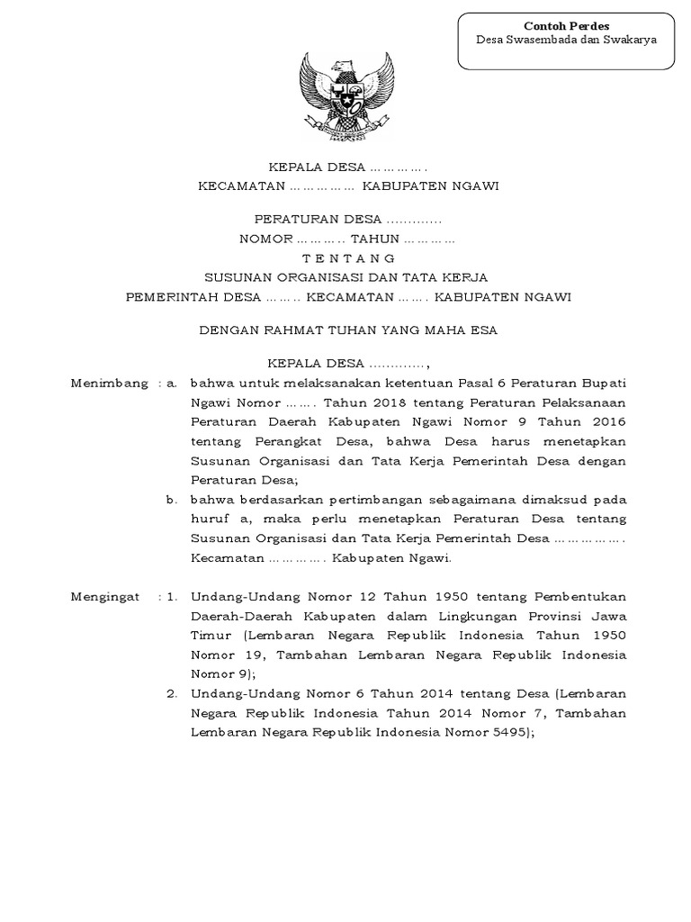 Contoh Lampiran Perbup Perangkat Desa 2018 | PDF