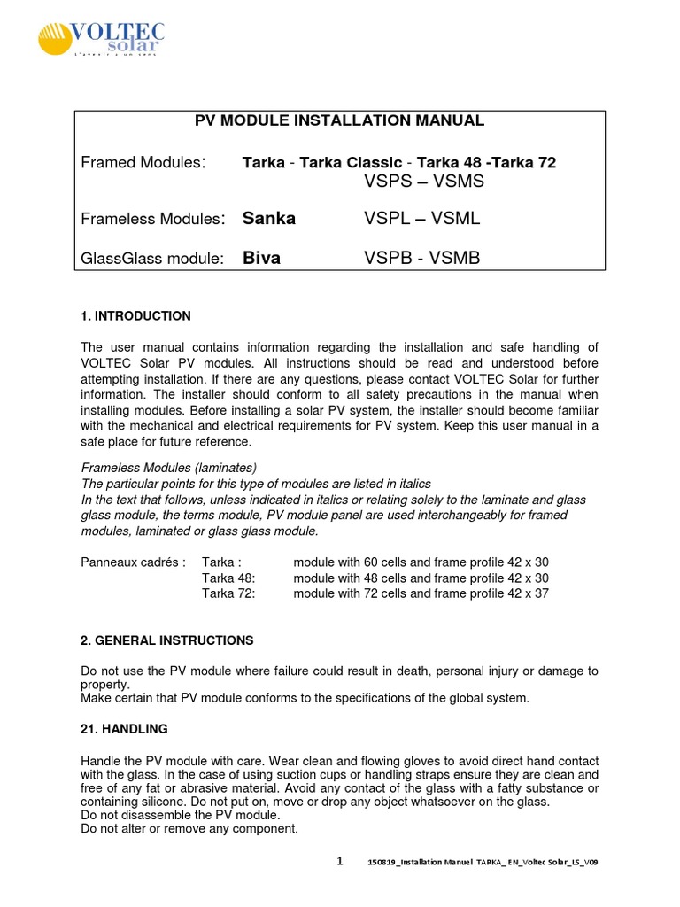Solar PV Module Installation Guide | PDF | Solar Panel | Photovoltaic ...