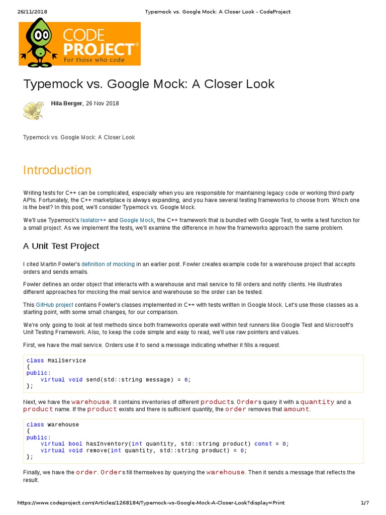 Typemock vs. Google Mock - A Closer Look - CodeProject | PDF | Class (Computer Programming ...
