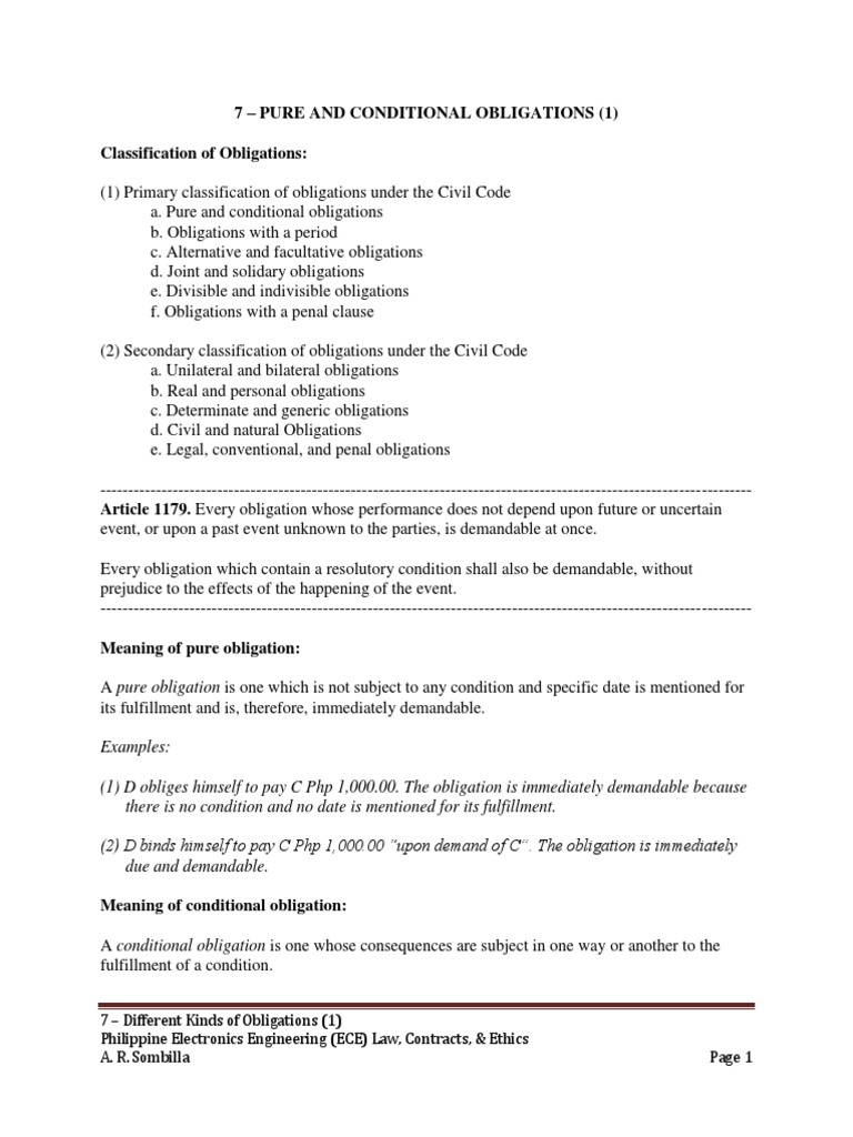 7 - Pure and Conditional Obligations (1) Classification of Obligations ...