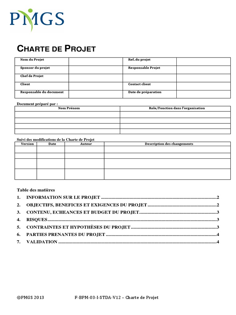Charte de Projet | PDF | Chef de projet | Partie prenante
