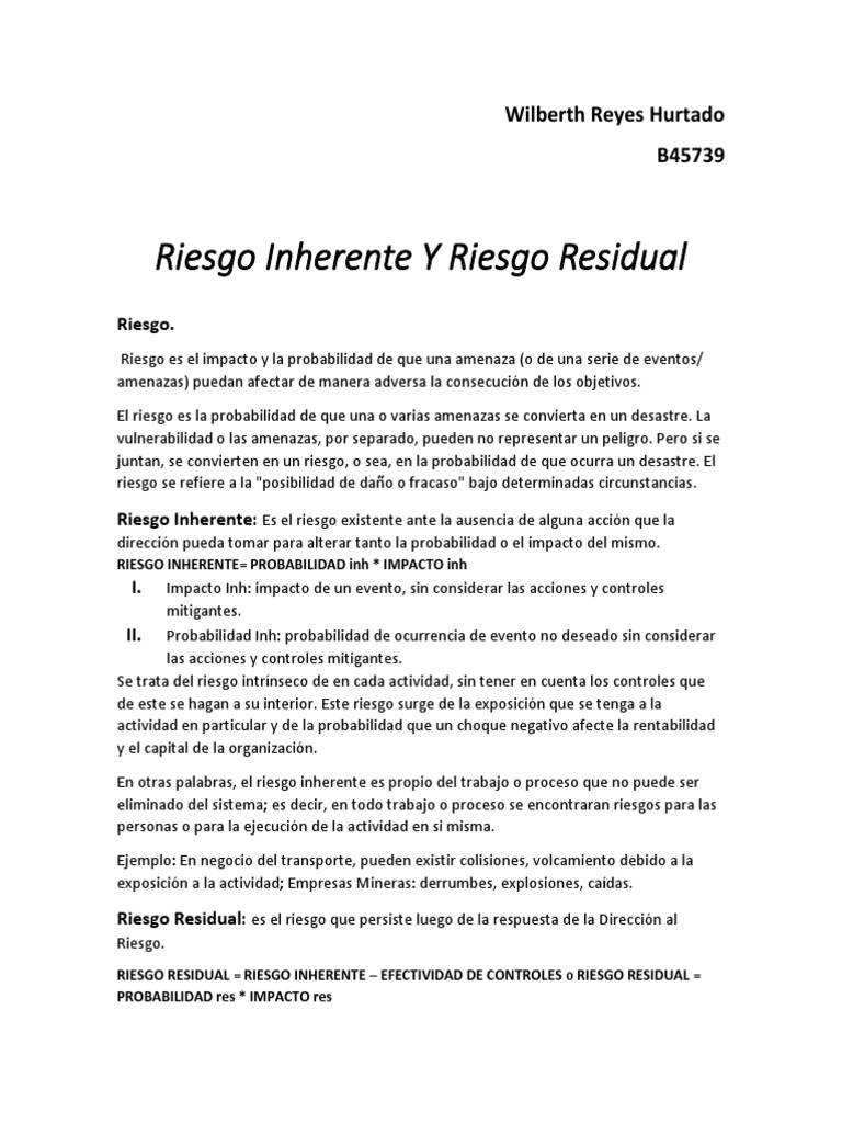 Riesgo Inherente y Residual | Riesgo | Probabilidad