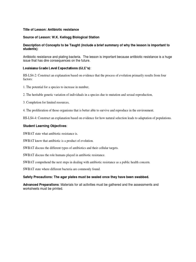 Antibiotic Resistance Lesson Plan Final Project | PDF | Antimicrobial ...
