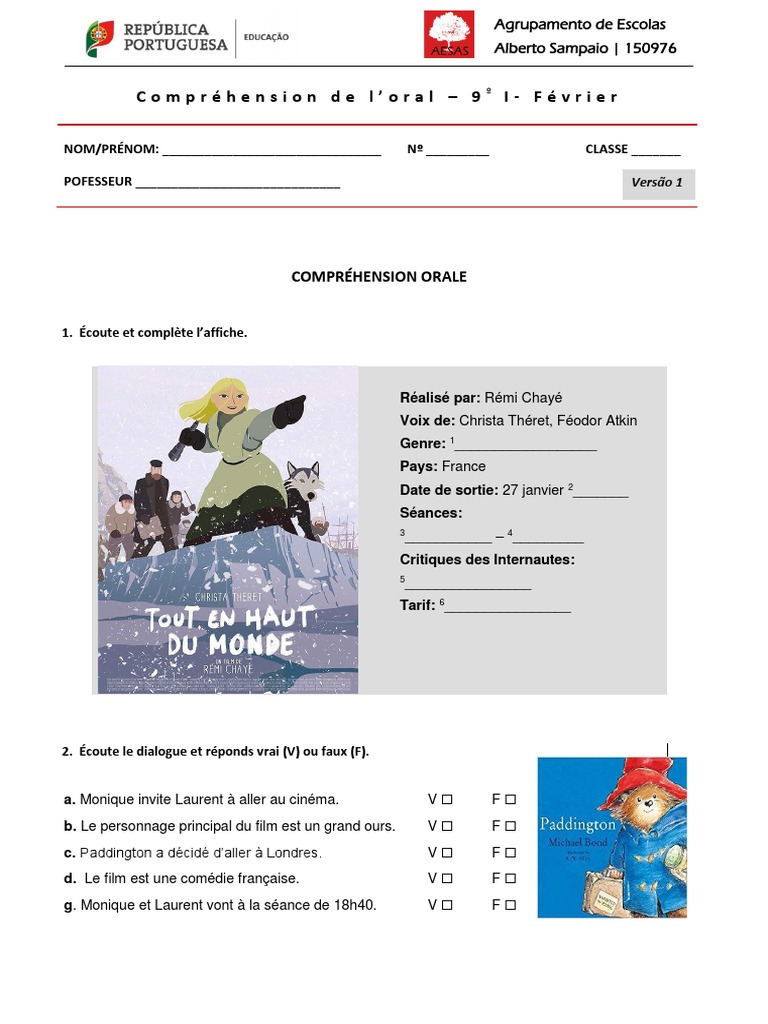 Compréhension Orale pour Élèves | PDF