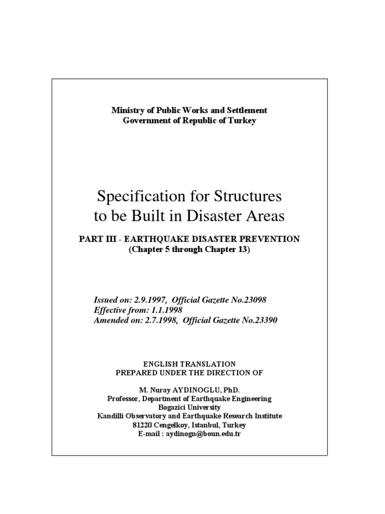 1998 Turkish Earthquake Code | PDF | Reinforced Concrete | Beam (Structure)