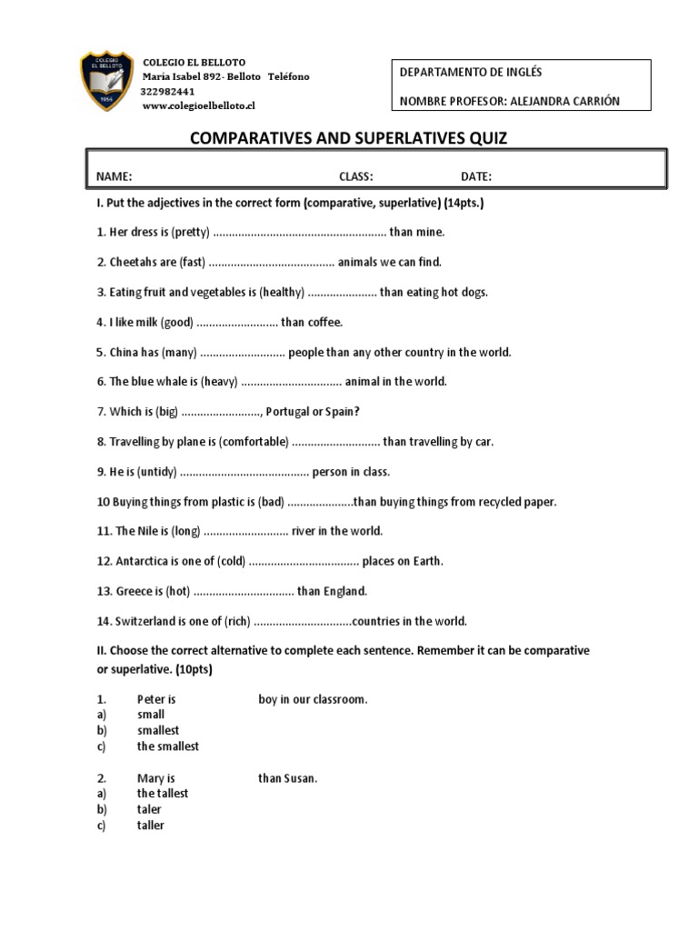 English Adjective Quiz | PDF | Grammar | Nature