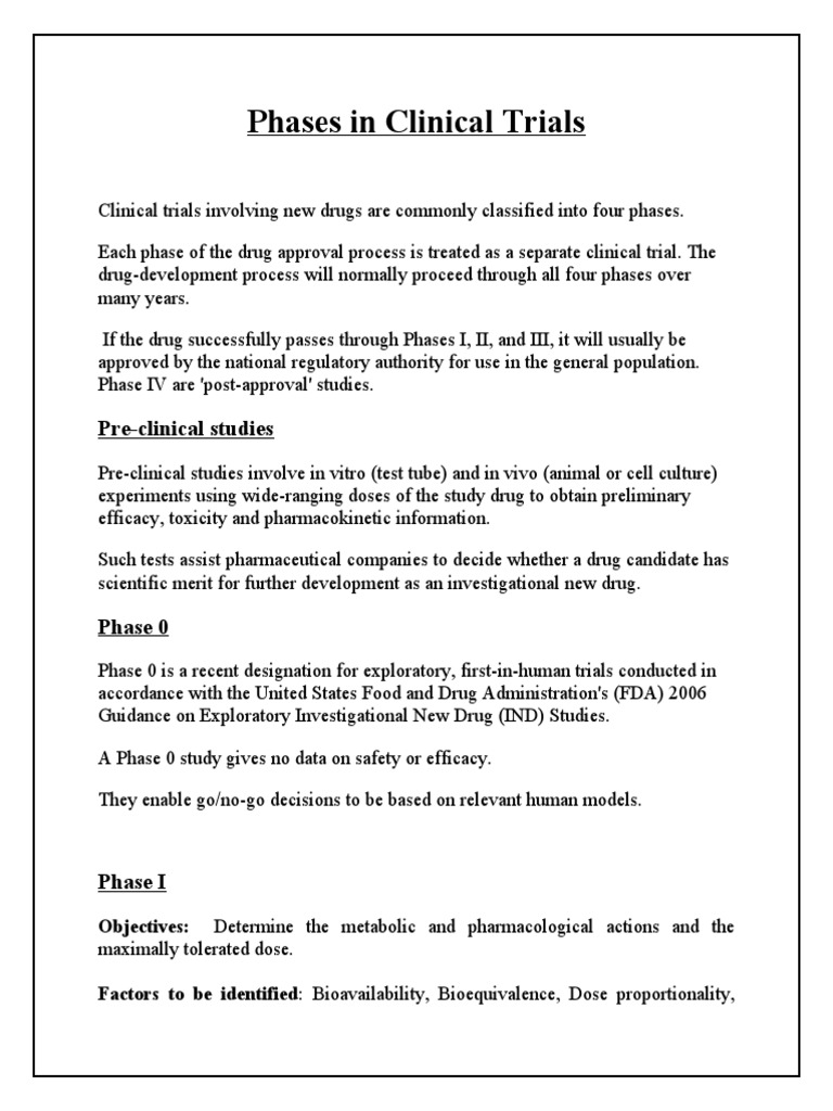 Phases in Clinical Trials | PDF | Phases Of Clinical Research | Pharmacy