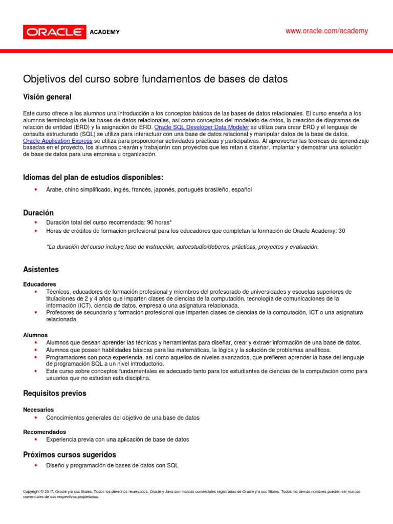 DFo Course Objectives Esp | PDF | SQL | Base de datos relacional