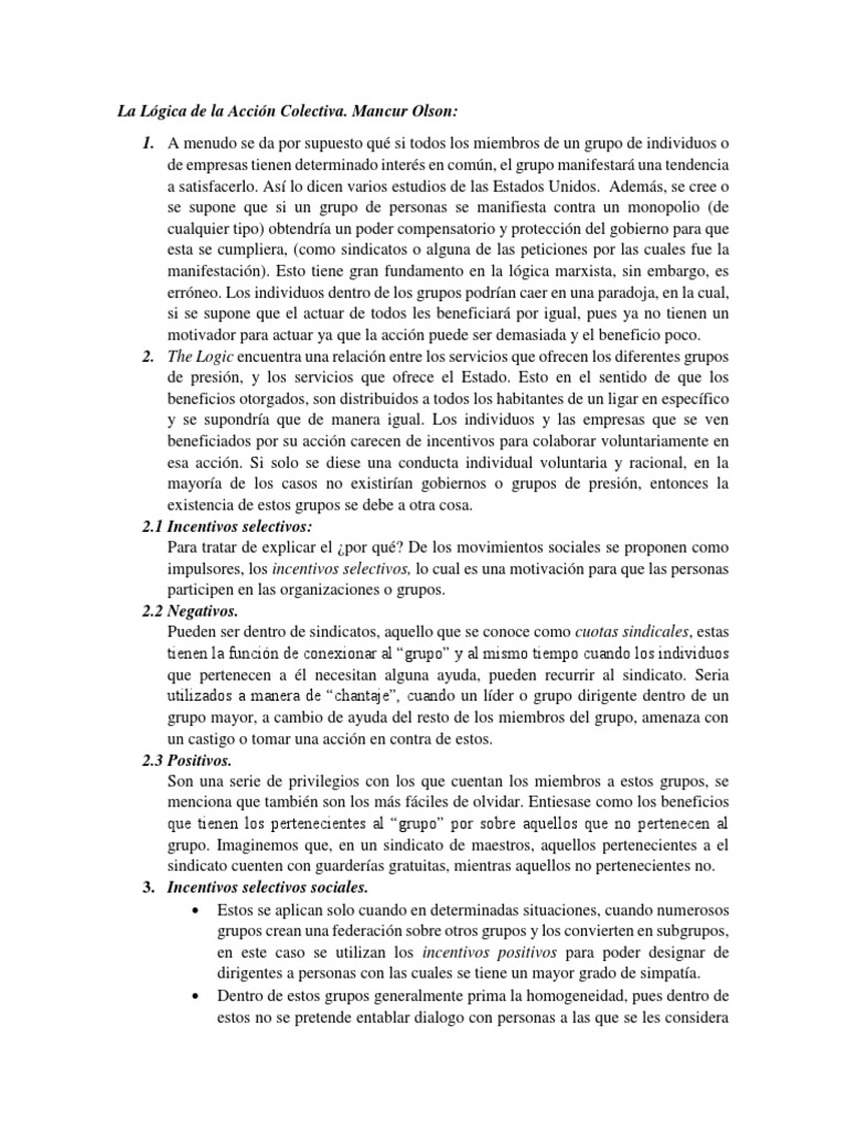 Resumen De Olson Pdf Acción Colectiva Teorías Filosóficas