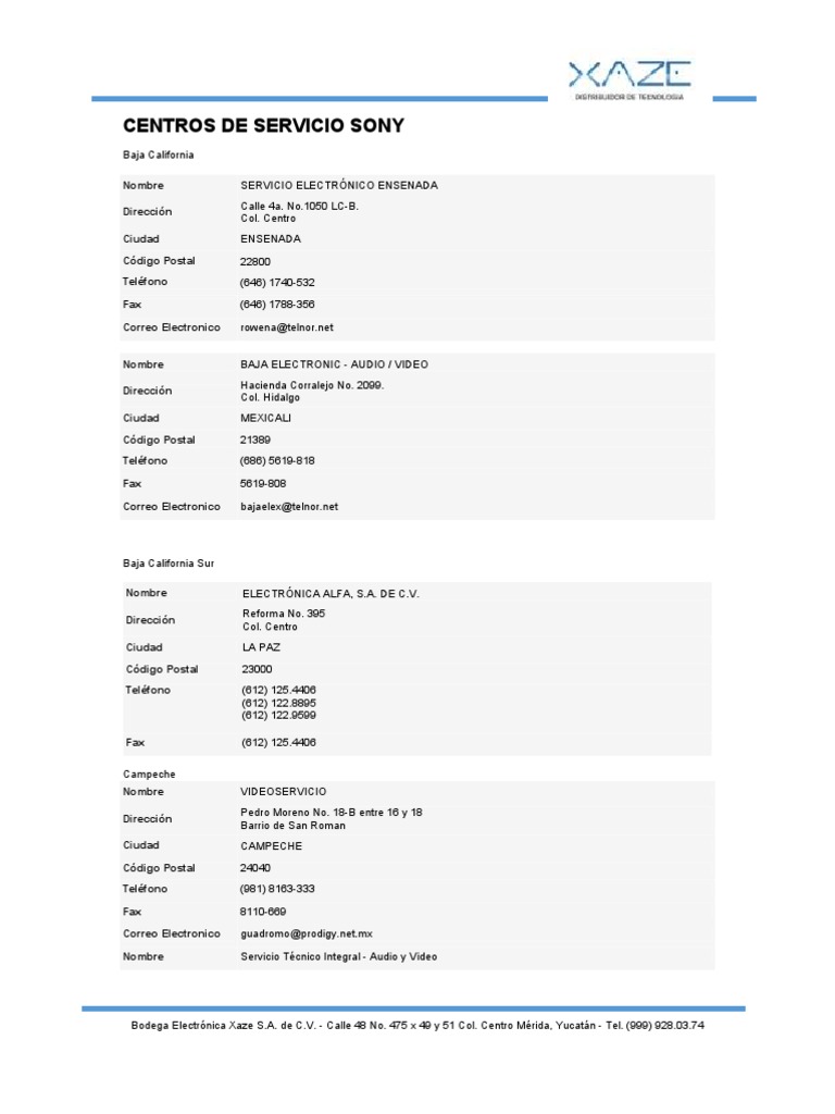 Centros Servicio Sony | PDF | Ingeniería de Sistemas | Fax