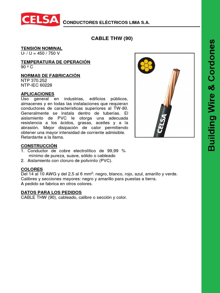 Cable THW | PDF | Electromagnetismo | Ingeniería de Edificación