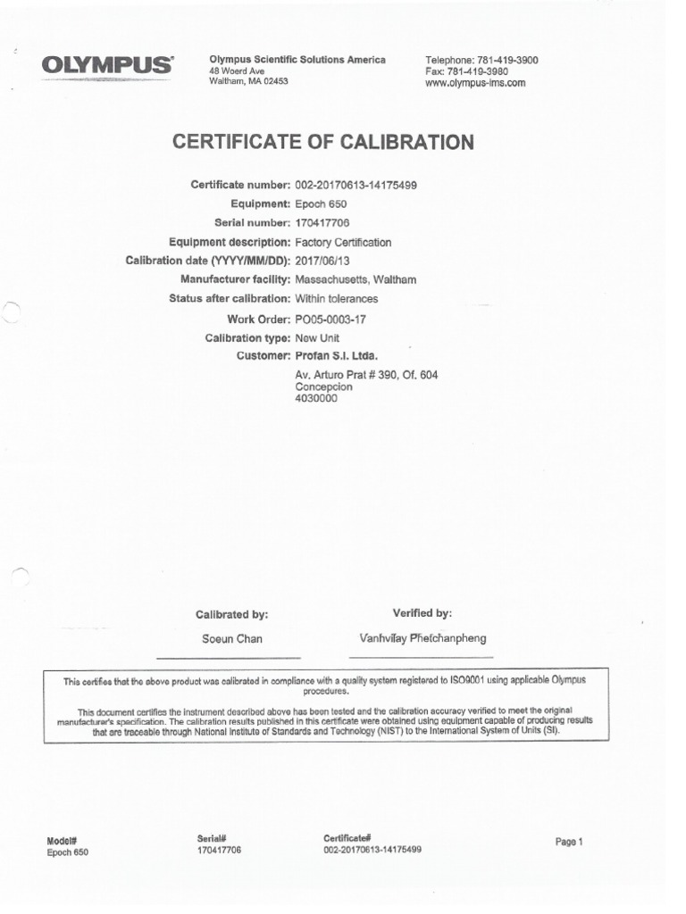 Epoch Cert de Calibracion | PDF