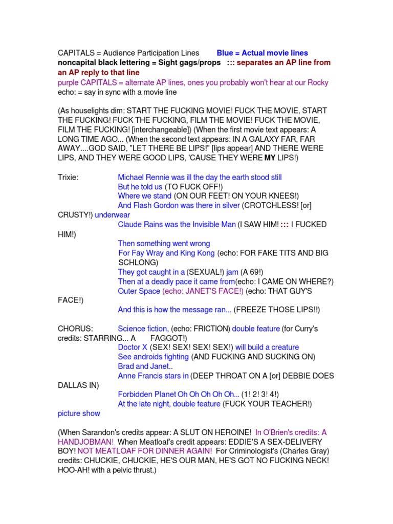 Rocky Horror Audience Script | PDF