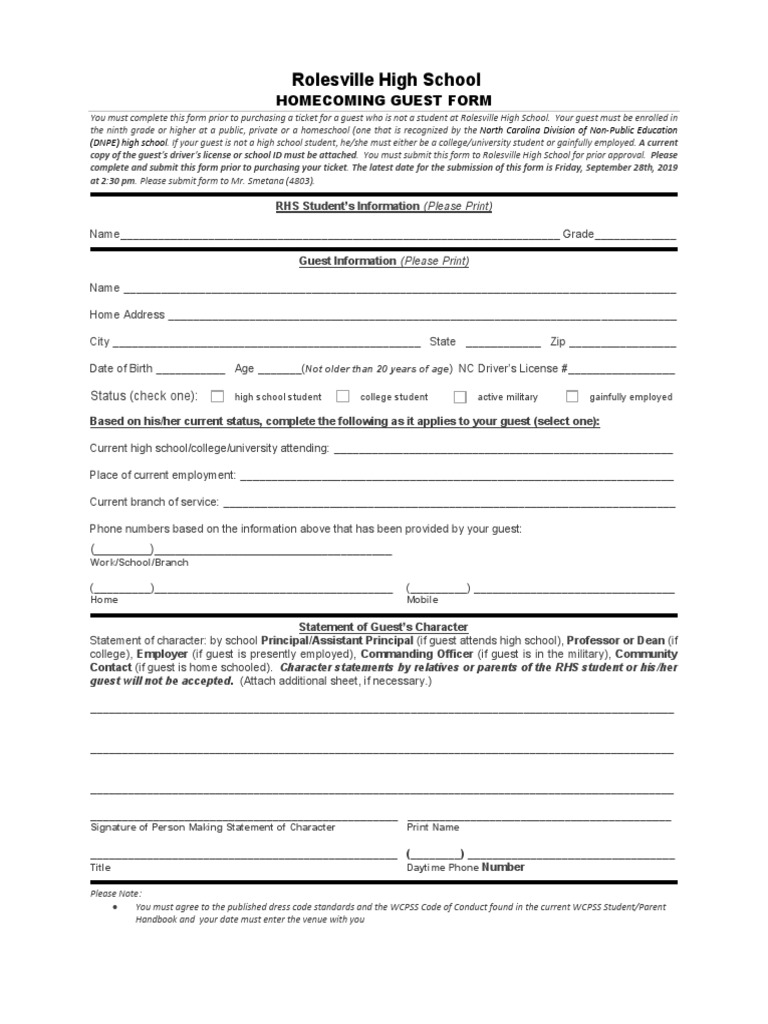 Homecoming Guest Form | PDF | Homeschooling | Behavior Modification