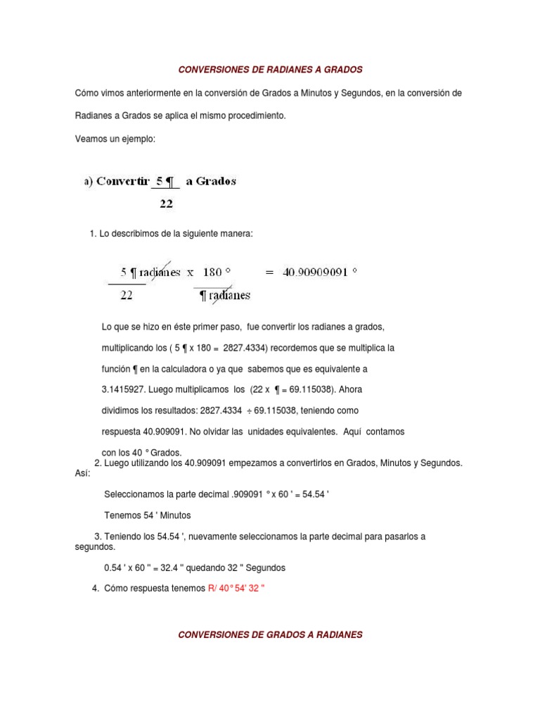 Conversiones de Radianes A Grados | PDF | Pi | Medición