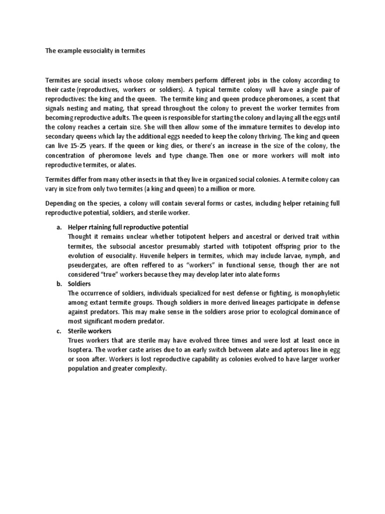 Example Eusociality in Termite | PDF | Eusociality | Insects