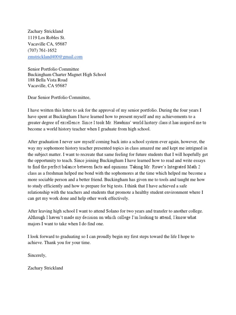 Draft Senior Portfolio Cover Letter