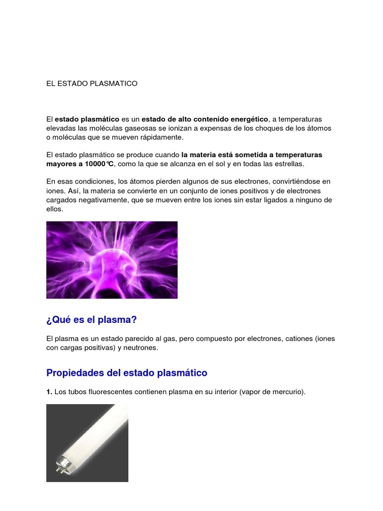 El Estado Plasmatico | PDF | Gases | Plasma (Física)