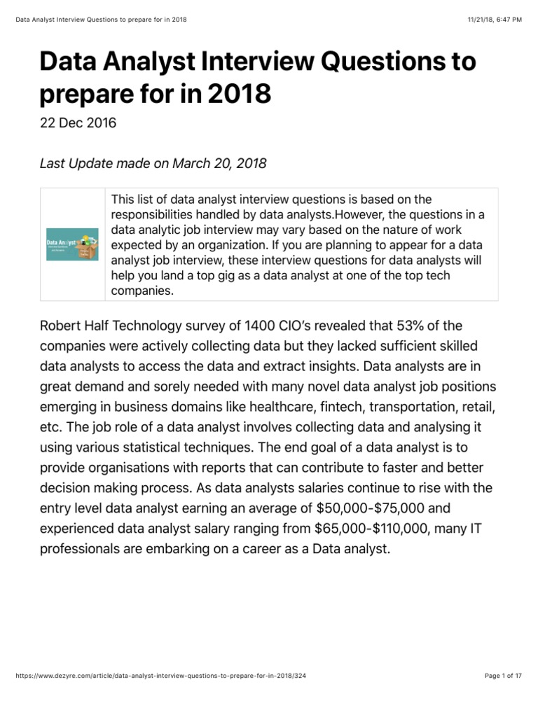Data Analyst Interview Prep Questions | PDF | Data Analysis | Big Data