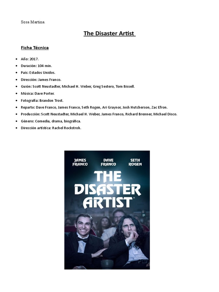 The Disaster Artist: Creación de un Culto | PDF | Cine | Desastres y ...