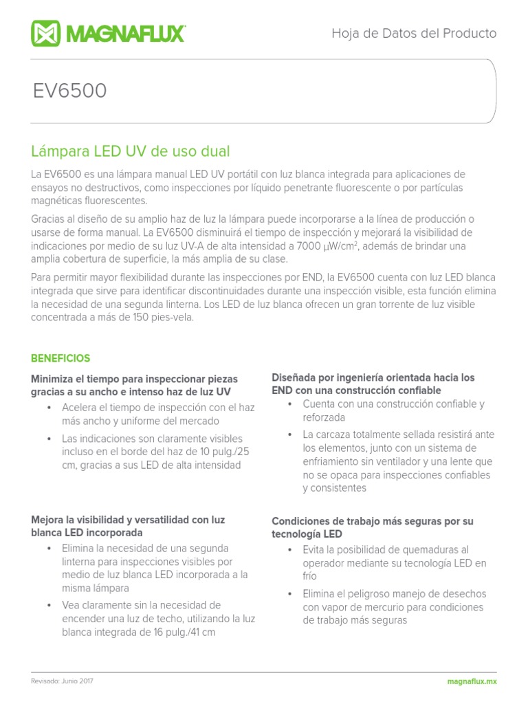 EV6500 PDS Spanish | PDF | Diodo emisor de luz | Ultravioleta
