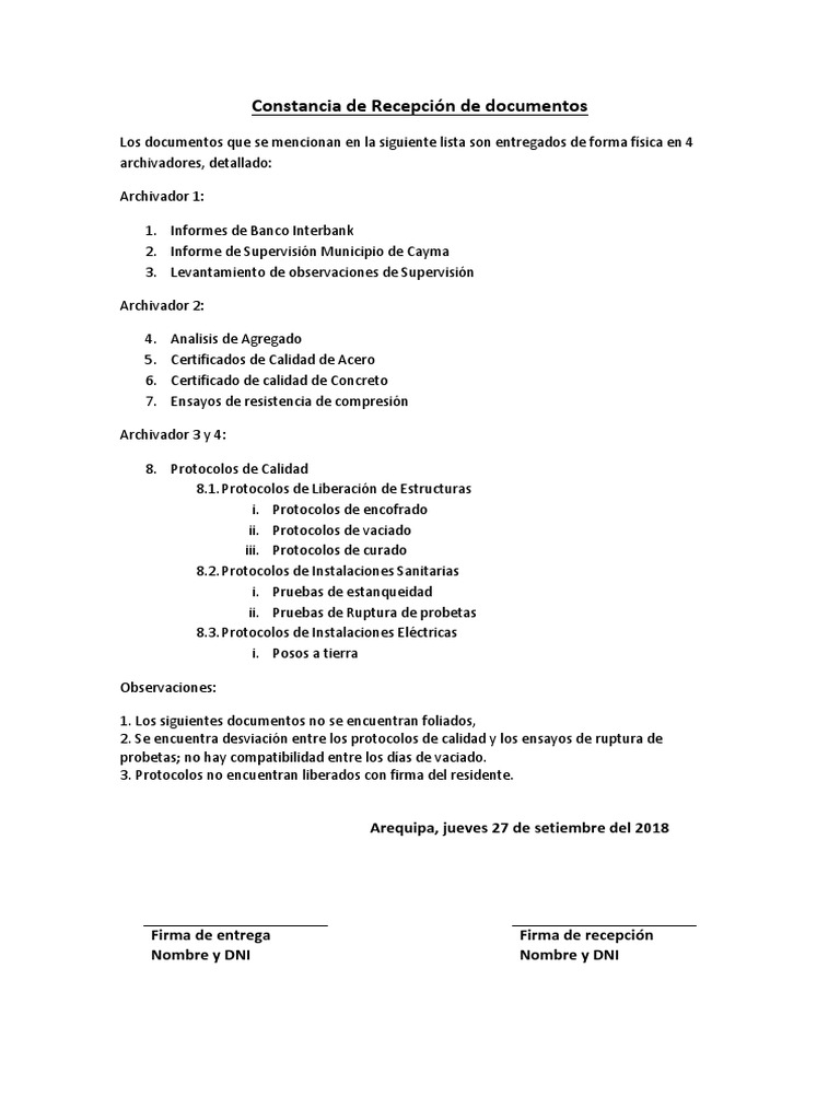 Constancia de Recepción de Documentos | PDF