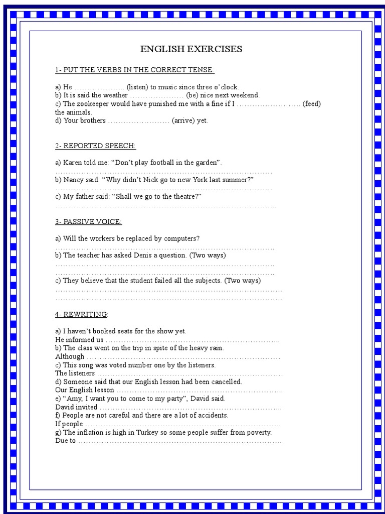 Mixed Grammar Exercises | PDF