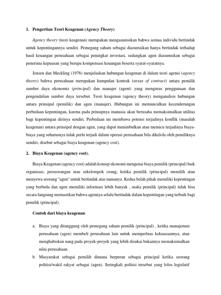 Pengertian Teori Keagenan | PDF