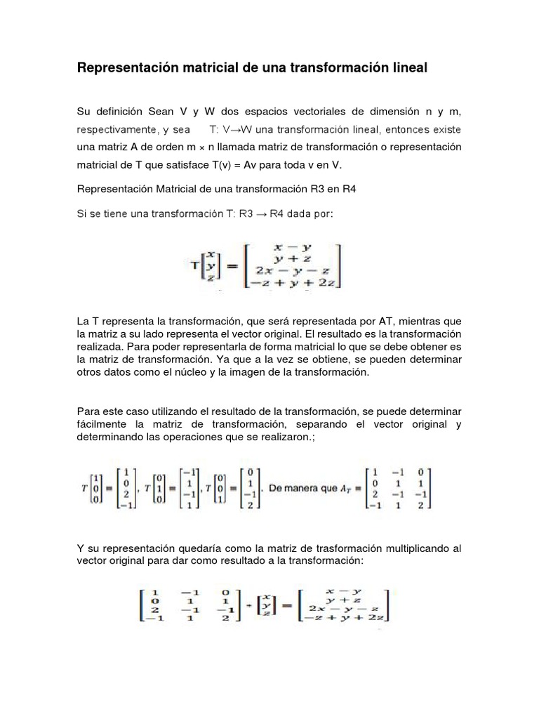 Representación Matricial de Una Transformación Lineal | PDF