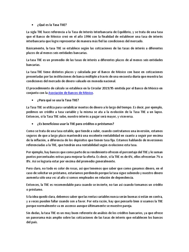 Qué Es La Tasa TIIE | PDF | Interés | Tasas de interés