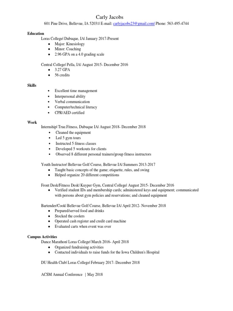 Carly Jacobs' Kinesiology Resume | PDF