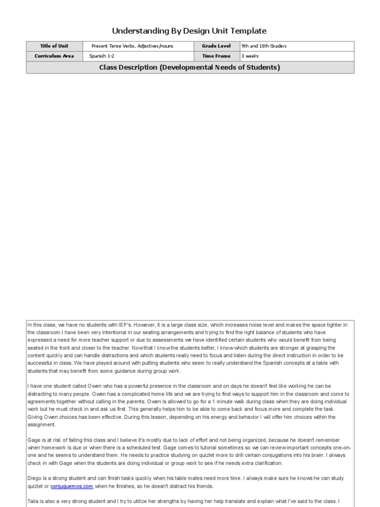 Unit Plan Ubd Template | PDF | Grammatical Conjugation | Verb