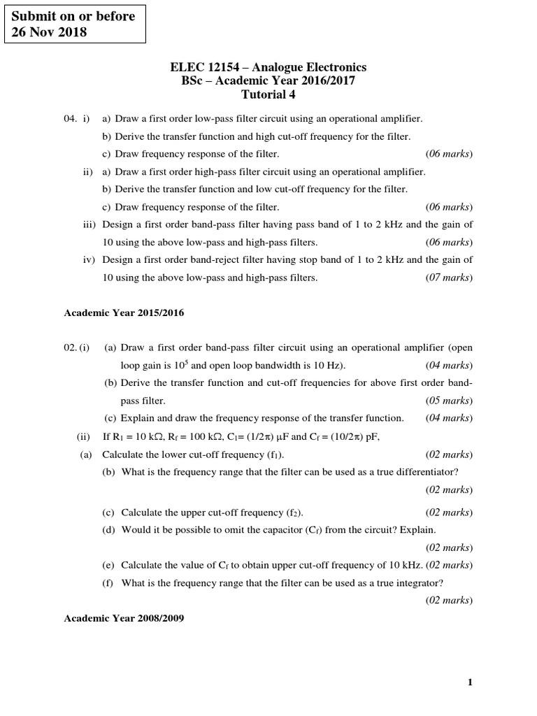 Tutorial 4 | PDF | Electronic Filter | Electrical Network
