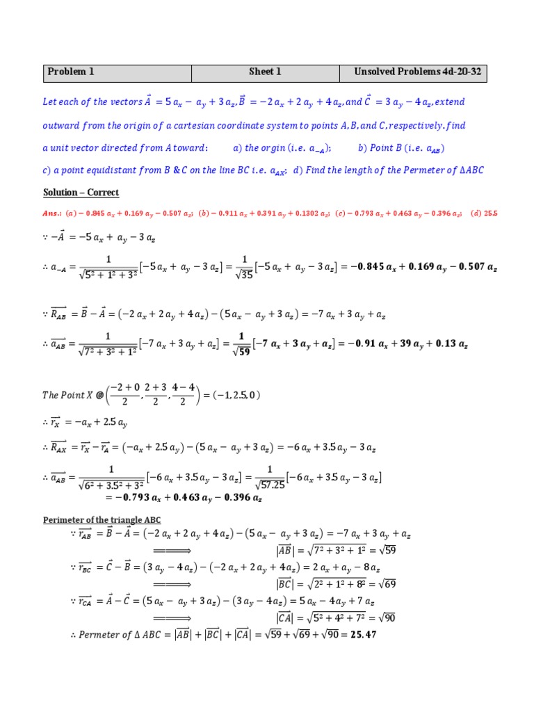 Sheet 1 On Vector Analysis | PDF | Mathematical Objects | Geometric ...