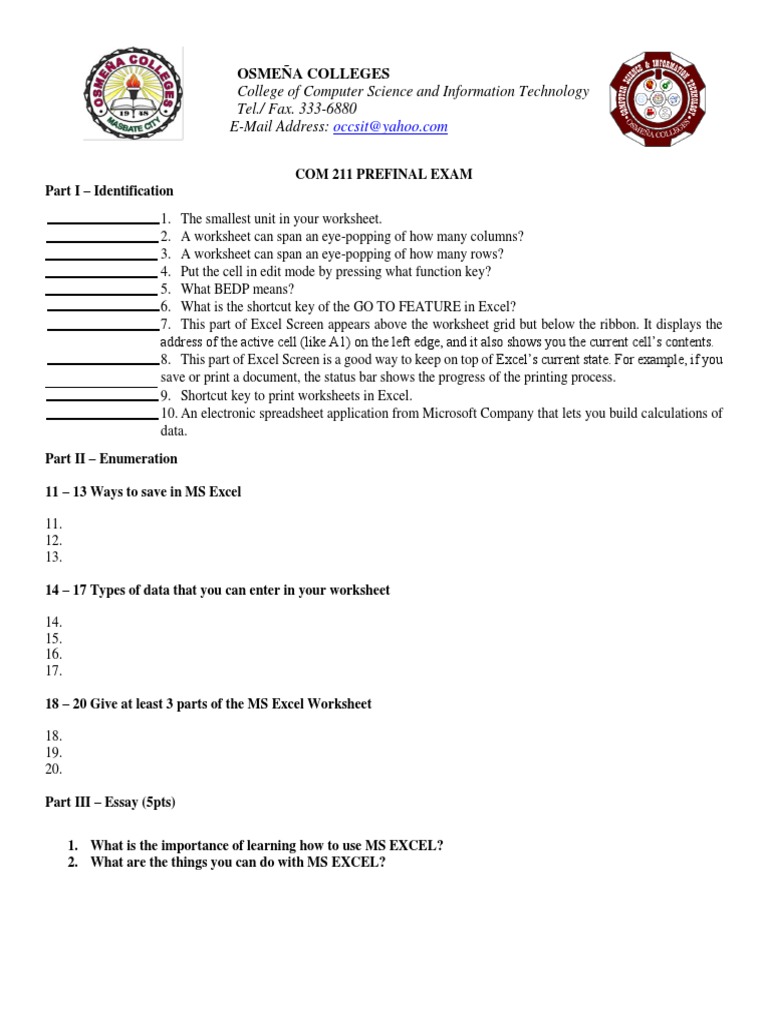 Ms Excel Exam | PDF | Teaching Methods & Materials | Computers