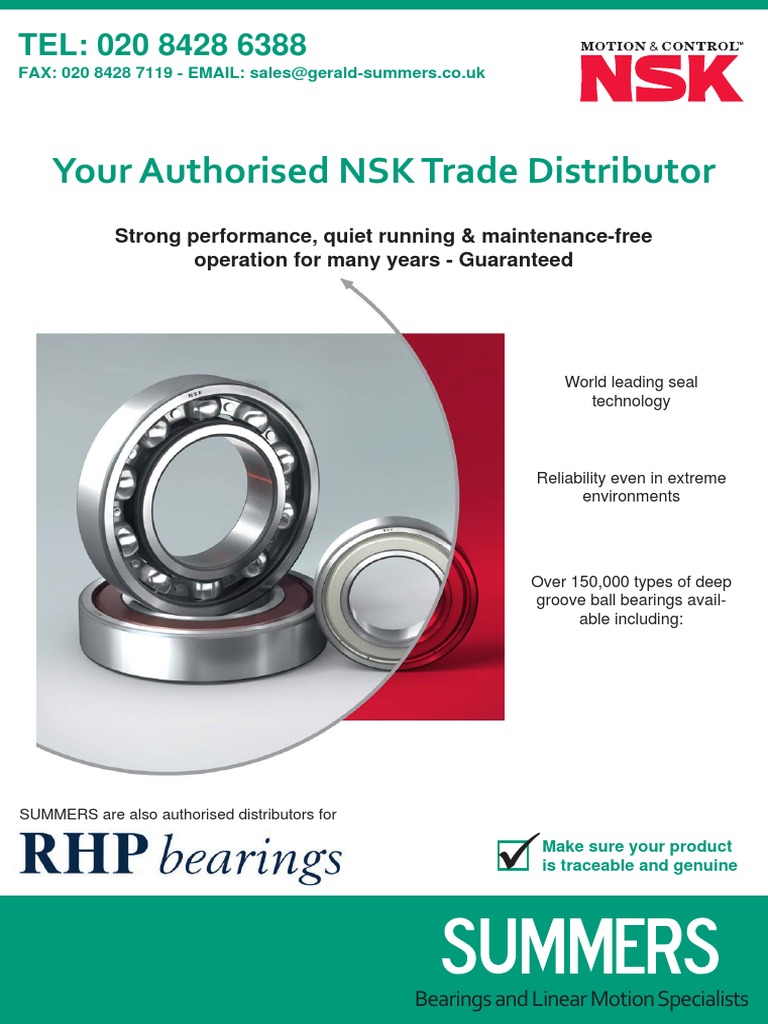 NSK Bearing Replacement Guide | PDF | Bearing (Mechanical) | Lubricant