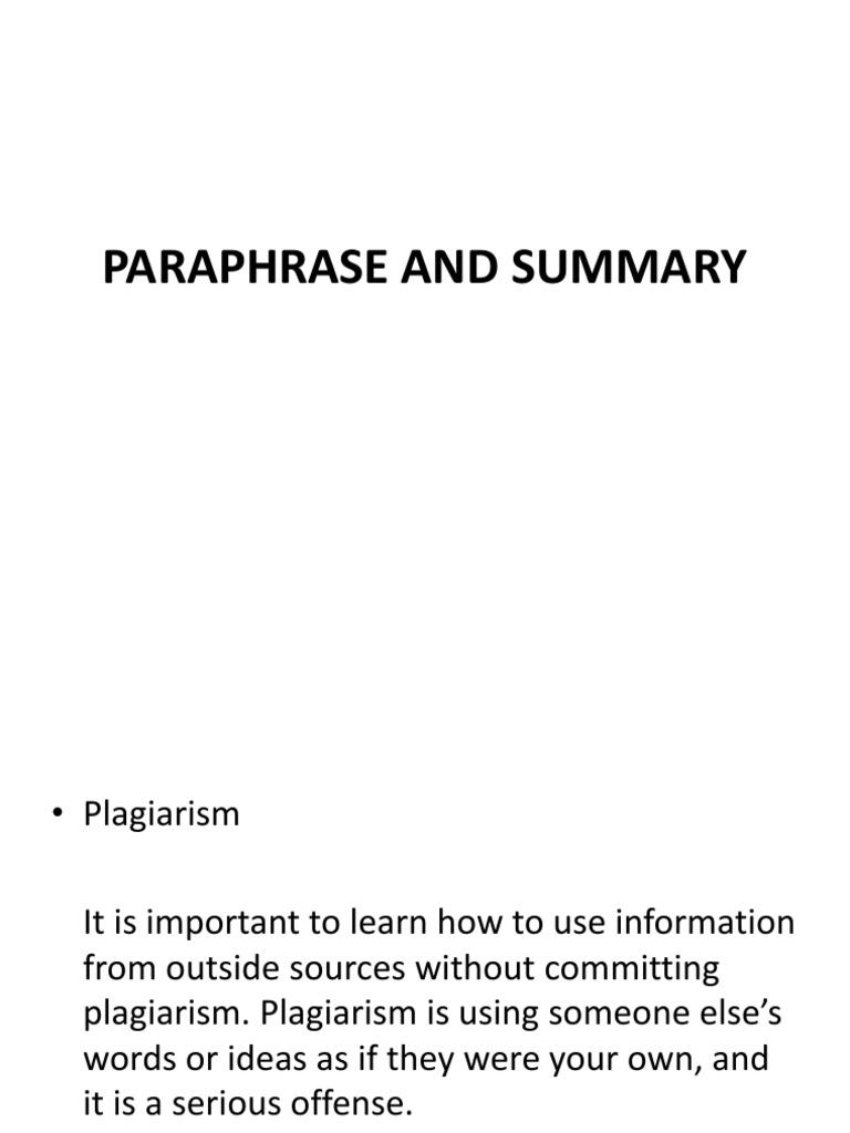 Avoiding Plagiarism: Paraphrasing & Summarizing | PDF | Plagiarism ...